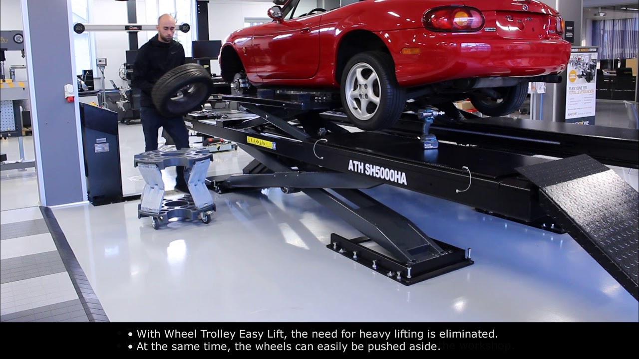 Wheel Trolley Easy Lift reduces heavy lifting in automotive workshop ...