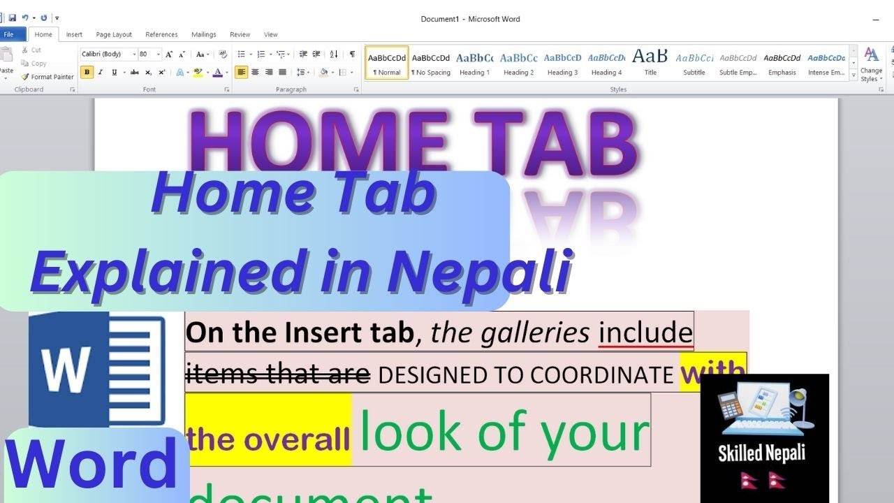 Microsoft word home tab Explained In Nepali - YouTube