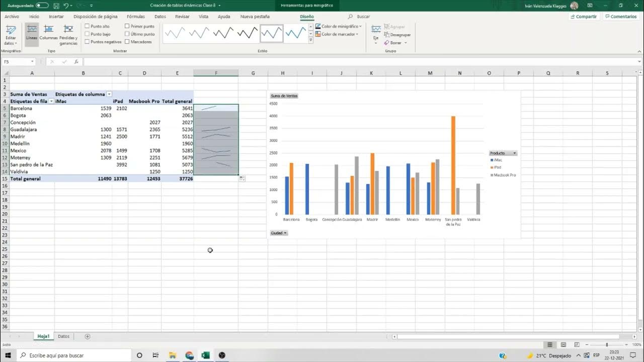Gráficos tabla dinámica y minigráficos (minicharts) - YouTube