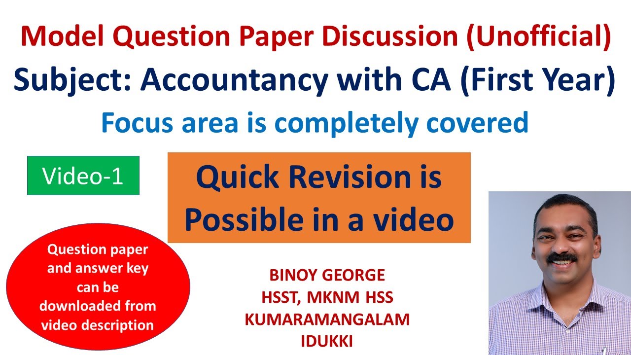 Plus One Accountancy, Model Question Paper Discussion Video, Quick ...