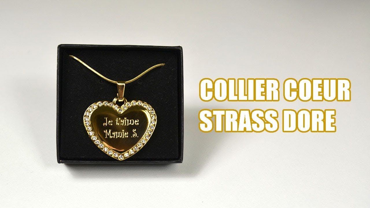 Collier en forme de coeur doré à graver - YouTube