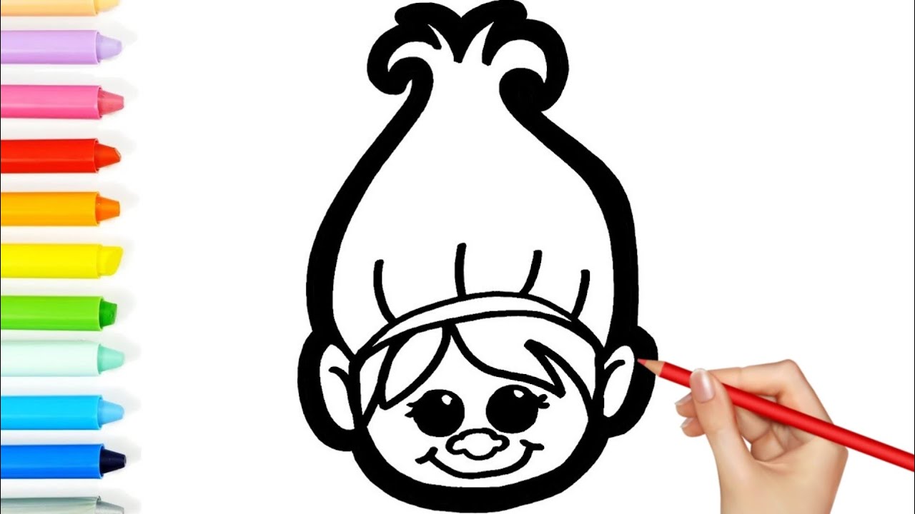 Easy Trolls princess poppy drawing,painting and colouring for kids ...