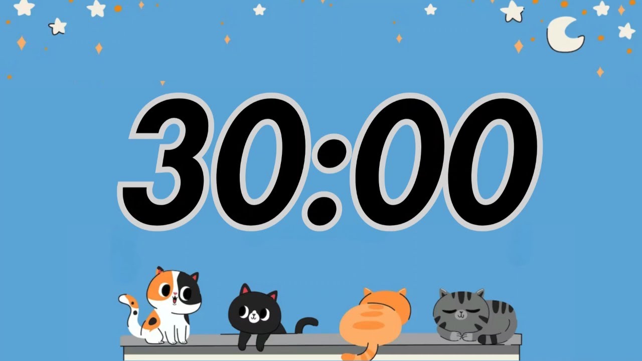30 minute cute cate timer (Gentle piano tones at end) - YouTube