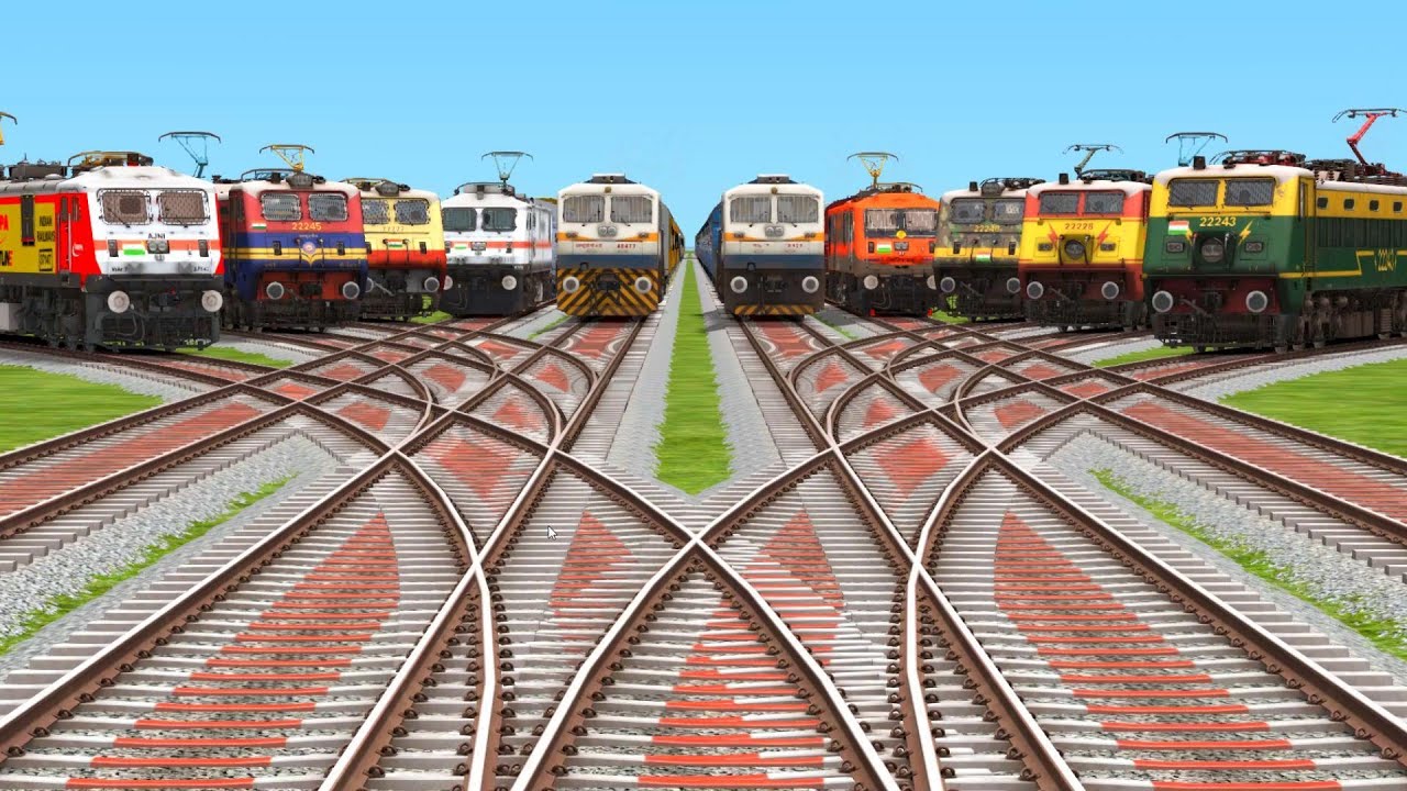 10 Realistic & Fake Trains〽️Crossing At Bumpy Curve Railroad Tracks ...