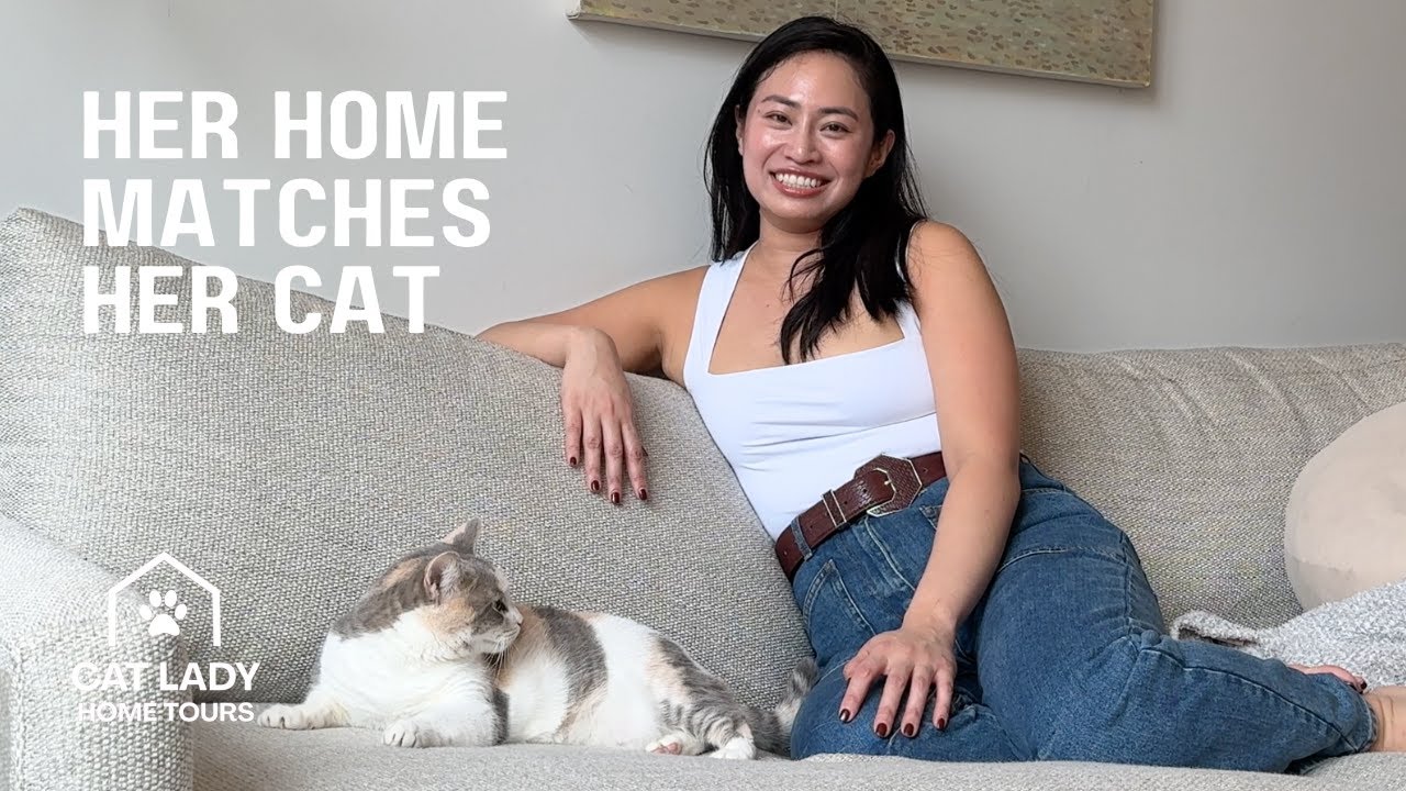 Home decor that matches her cat | Justine Chan Cat Lady Home Tour - YouTube