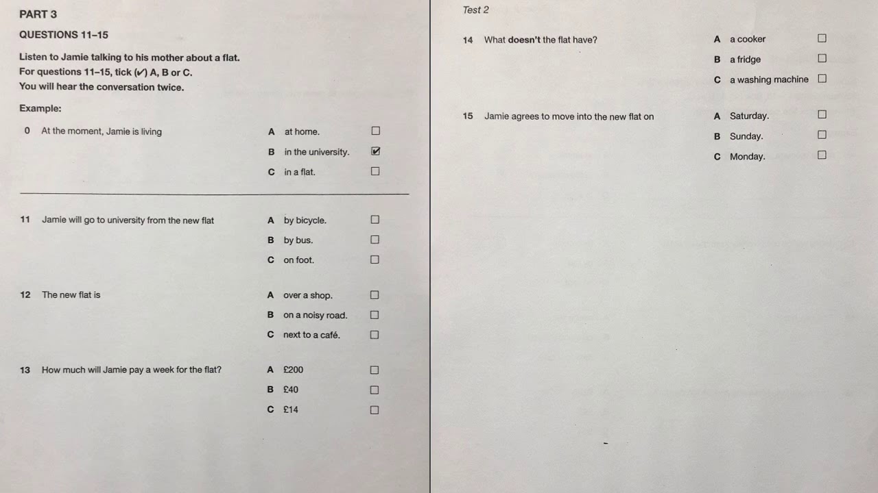 Listening A2 , KET 5, Test 2 , Part 3 - YouTube