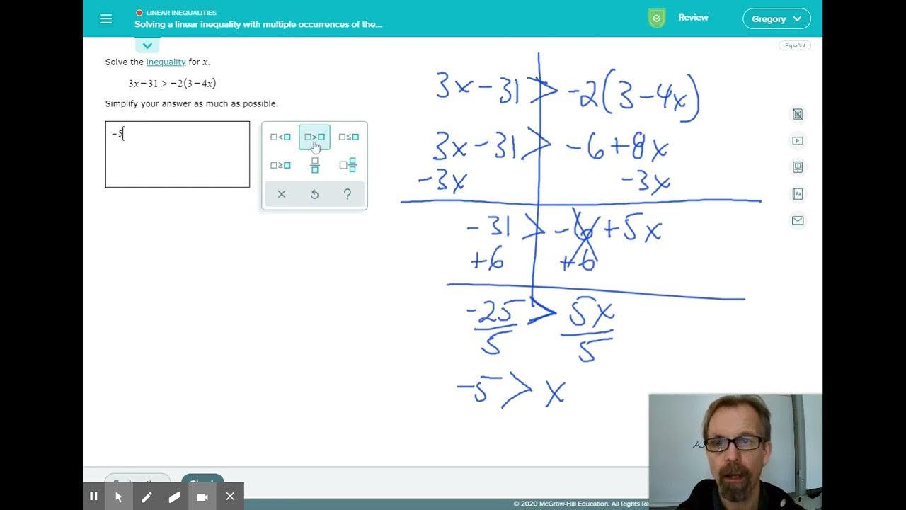 127. Solving a linear inequality with multiple occurrences of the variable: Problem type 2 - YouTube