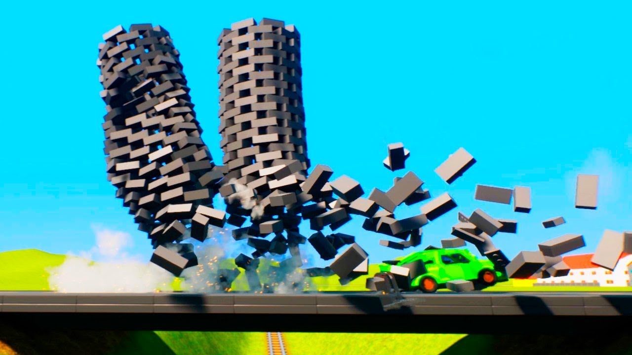 LEGO Cars Crashes into Stone Brick Tower | The Crumbling Tower | Brick ...