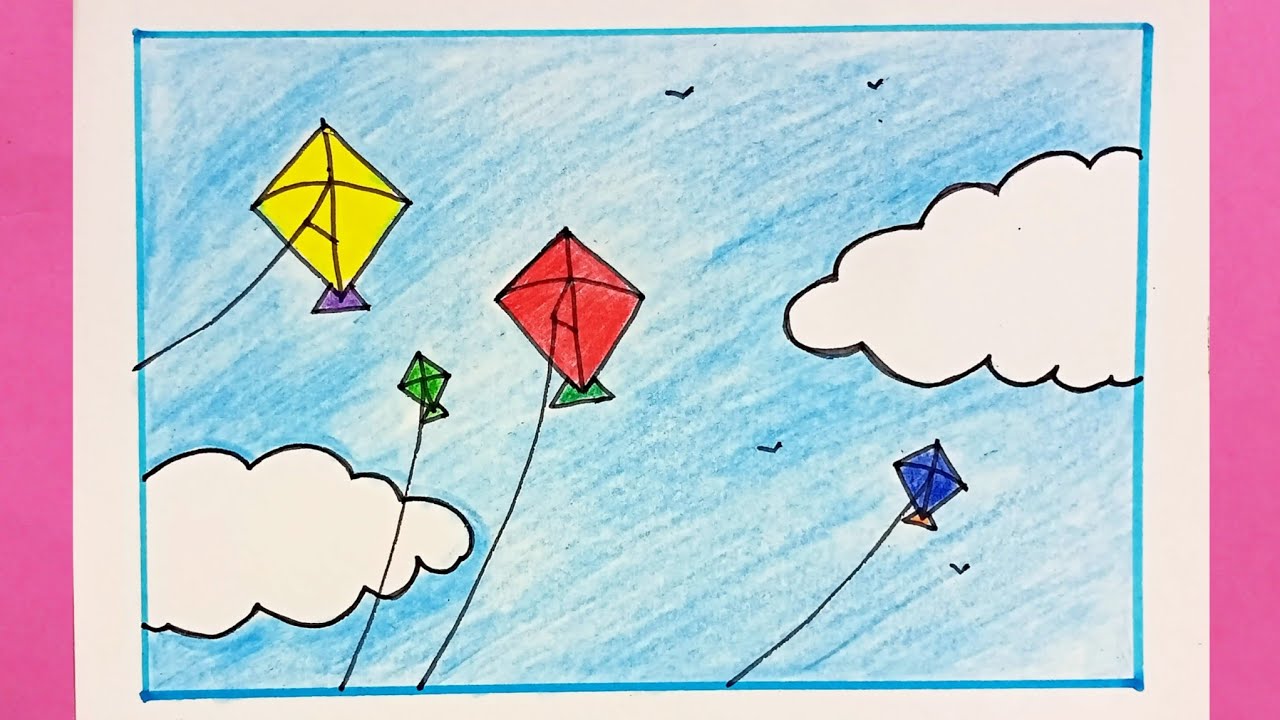 BASANT PANCHAMI KITE FESTIVAL drawing || how to Draw Basant Panchami ...
