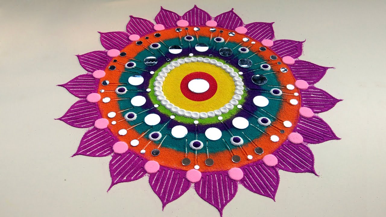 Big Multicolored Festival Rangoli | Easy Rangoli Designs with Colours ...