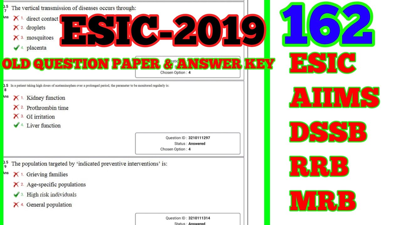ESIC- PREVIOUS 2019 OLD QUESTION PAPER PART 162//NURSING OFFICER EZAM ...
