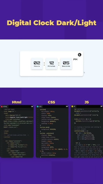 Digital Clock Dark And Light Animation Using HTML CSS And JS - YouTube