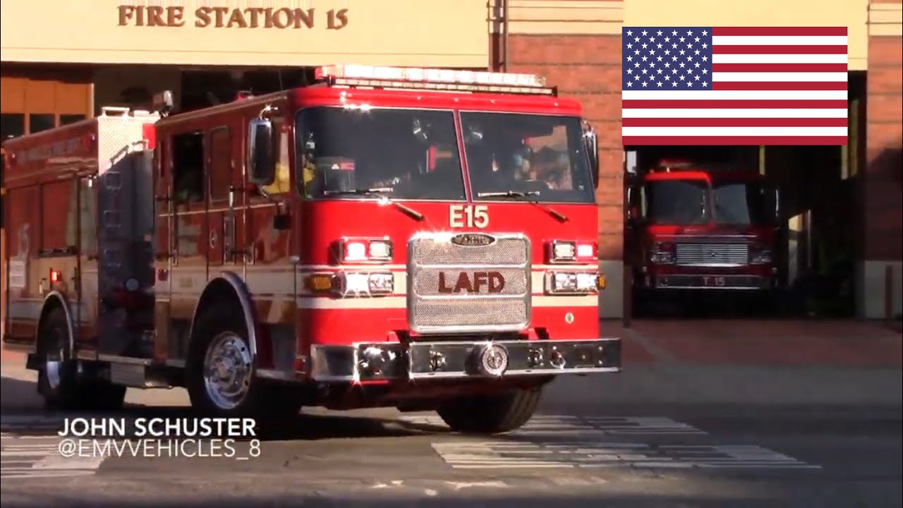 (NEW ENGINE + HORNS) LAFD Engine 15 Light Force 15 and Rescue 15 - YouTube