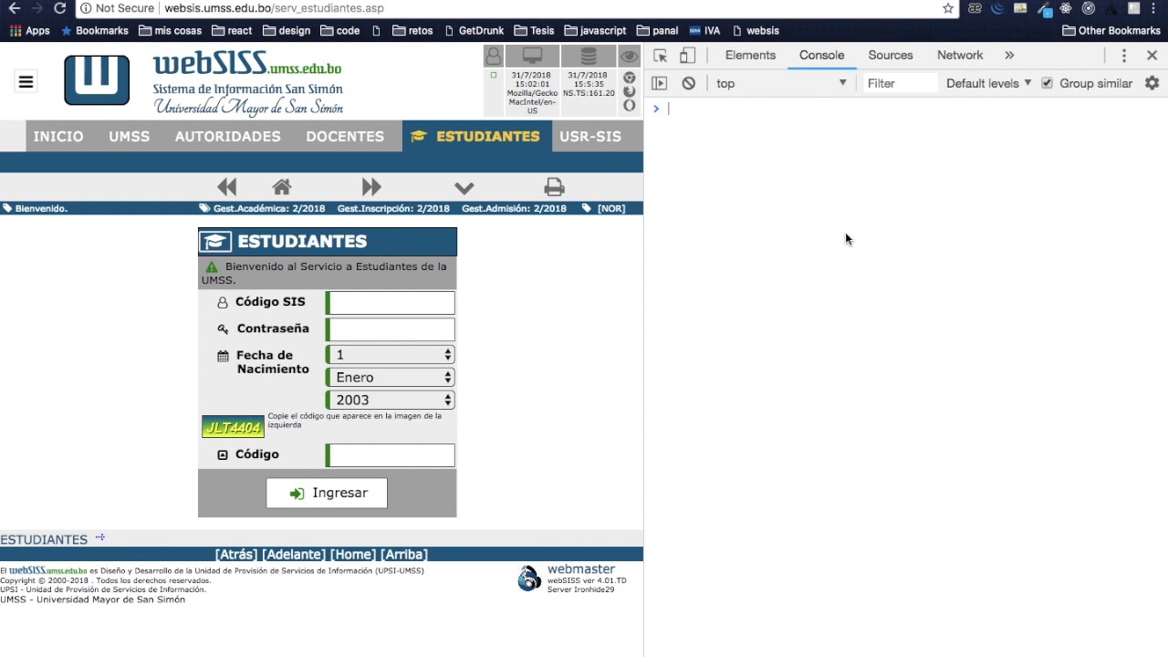 llenado automatico del websis umss tip js - YouTube