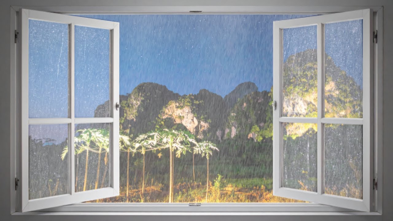 Heavy Rain through an Open Window – Rain Sounds for Sleep, 1 Hour Dark ...