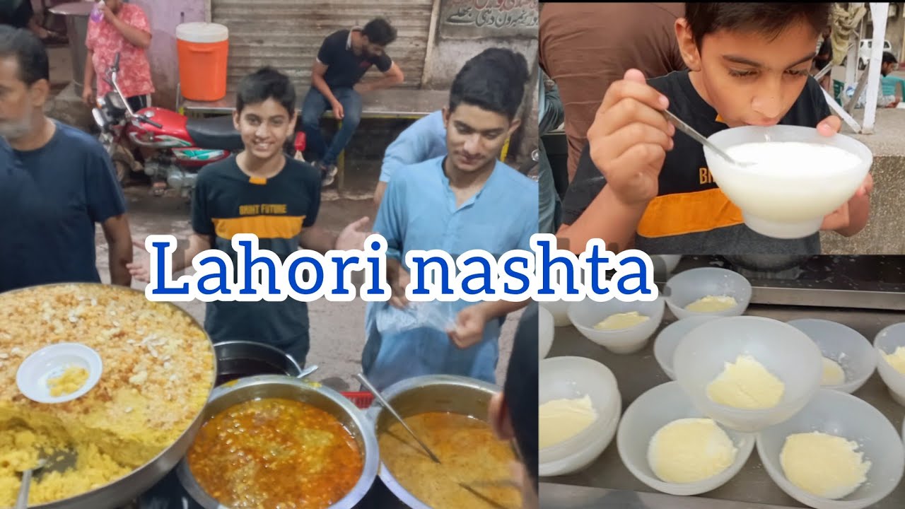Pakistan local street food | halwa puri lassi - YouTube