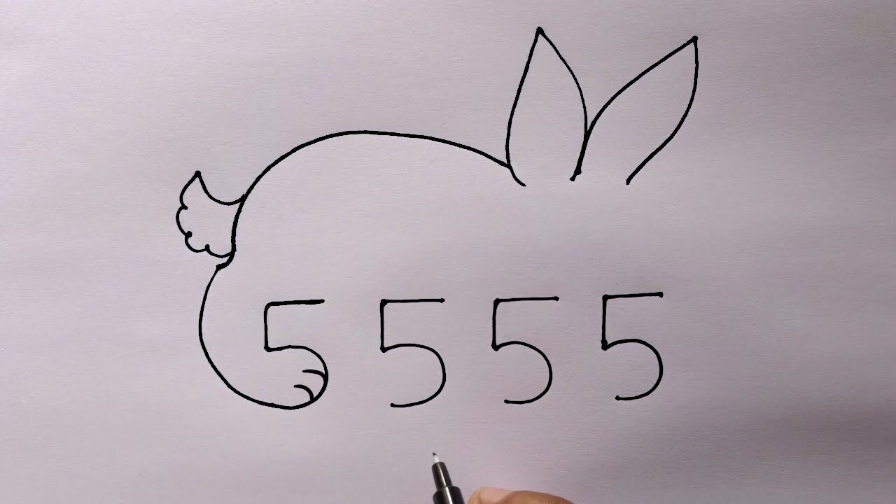 Draw Rabbit Used Number 5555 | Rabbit Drawing Step By Step | Rabbit ...