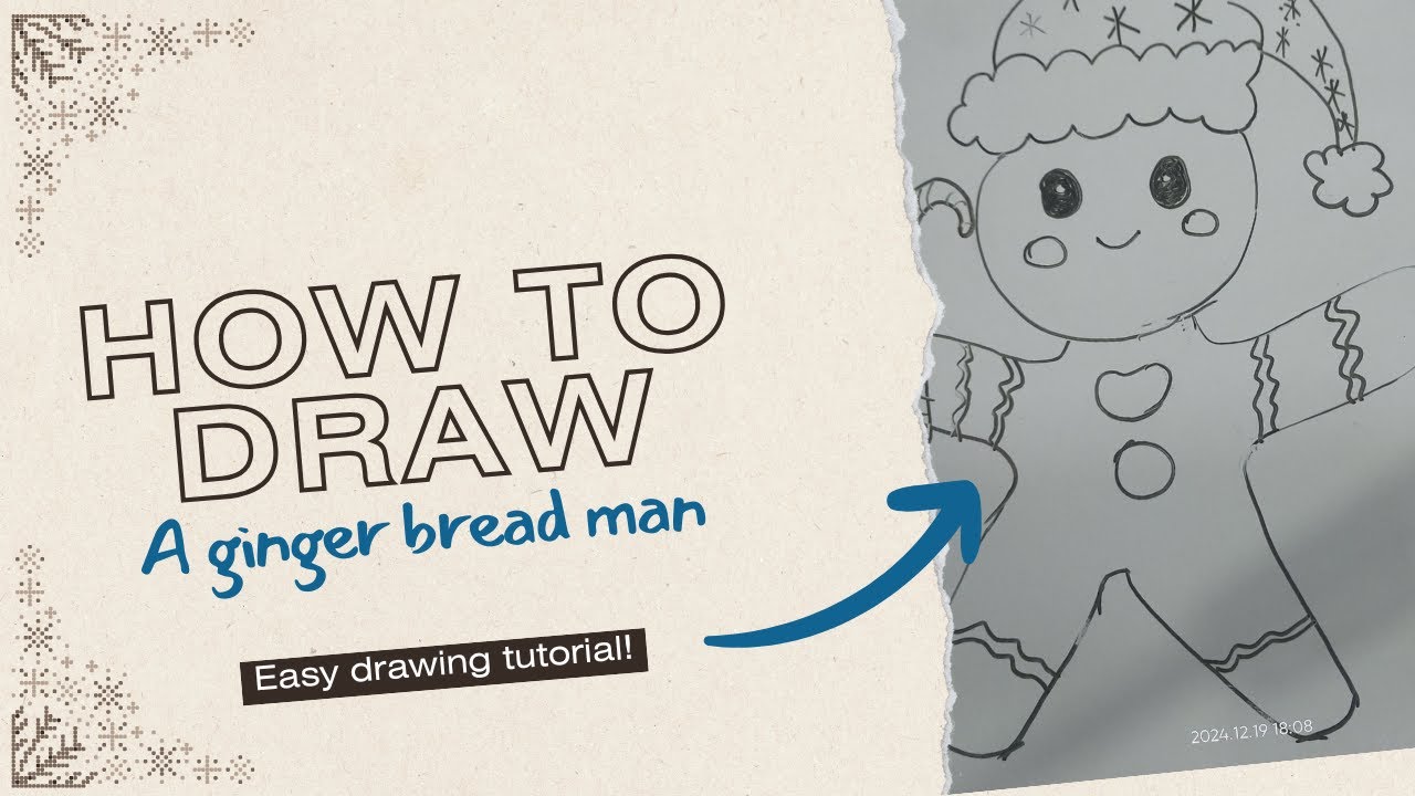Step by Step Ginger Breadman Drawing for Kids | how to draw christmas ...