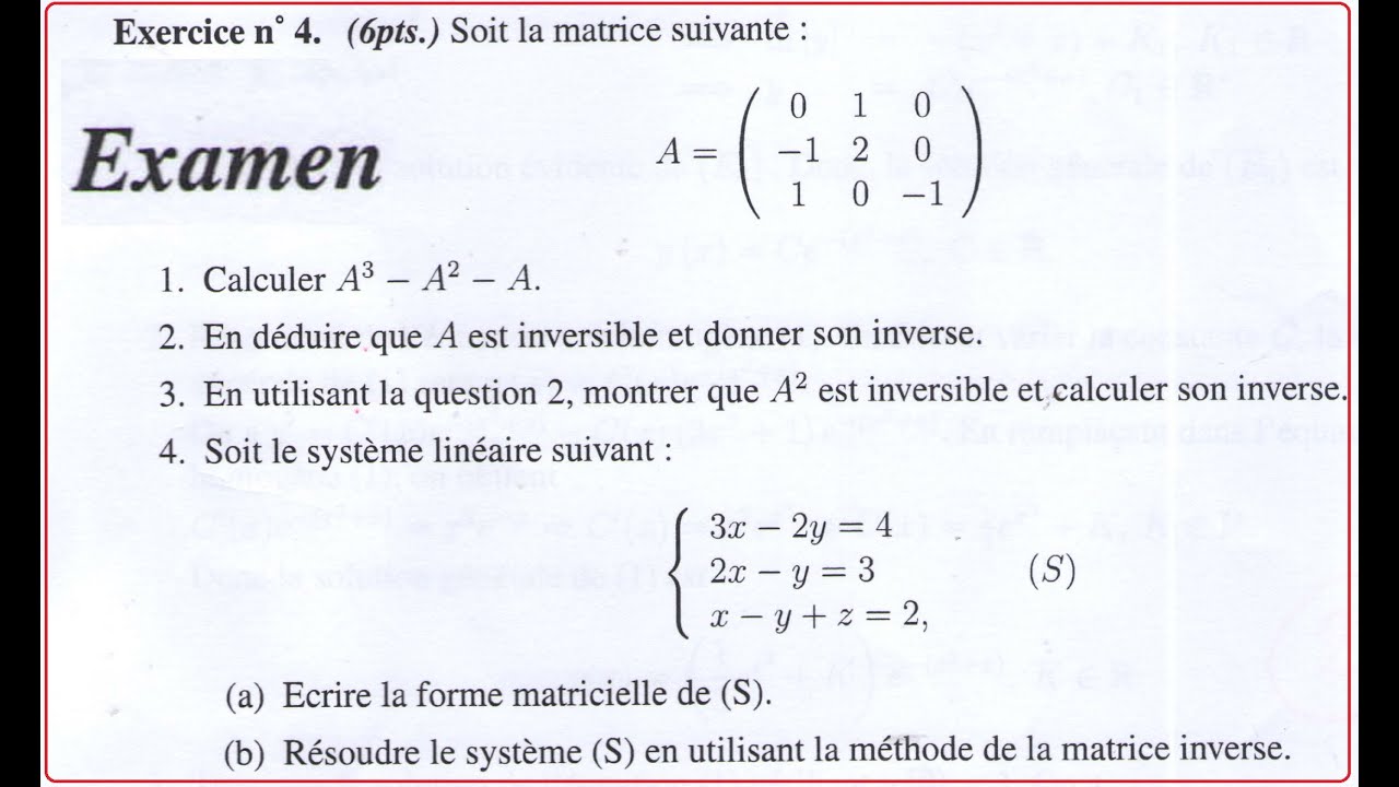 examen algébre 2 (math 2)|| U bejia||math info st sm || matrice system ...