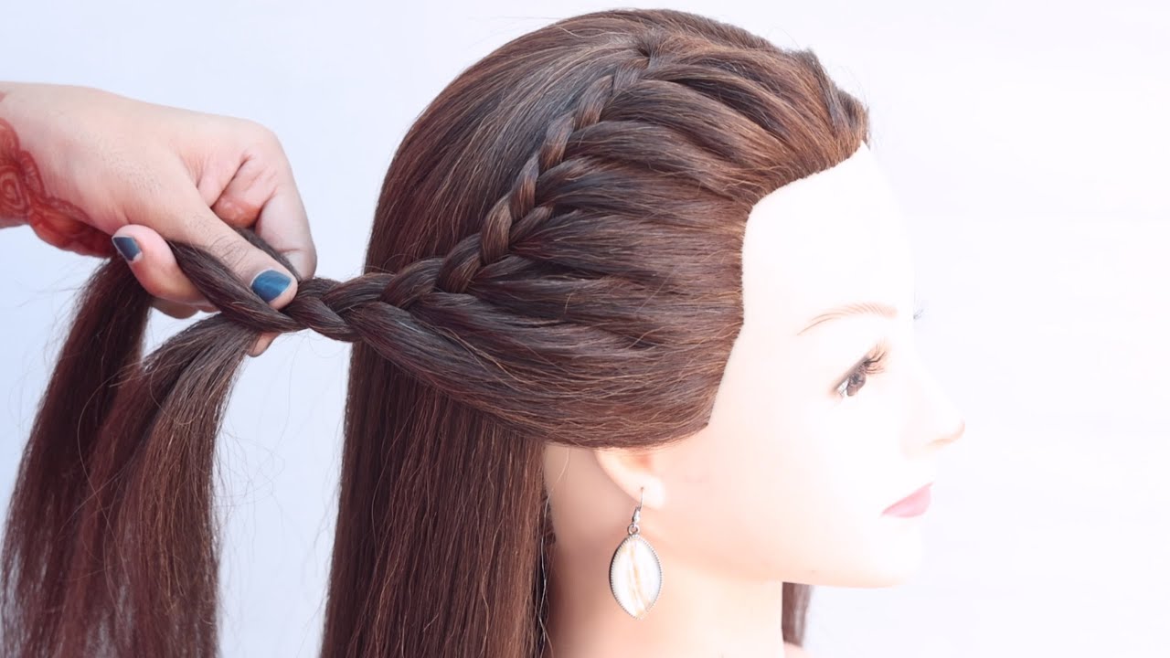 unique braided hairstyle for lehenga | easy hairstyle for girls ...