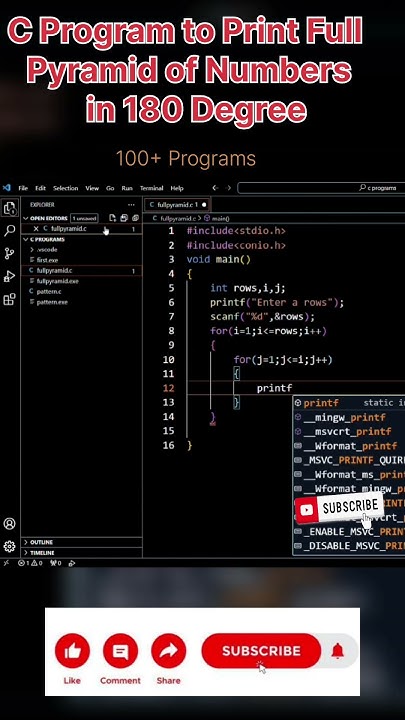 program to print pyramid of numbers in C| #shorts #music #youtube # ...