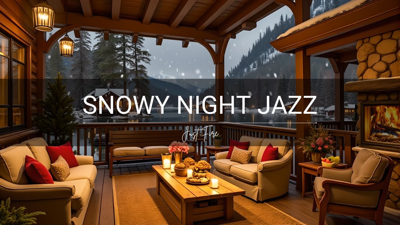 Snowy Night at Cozy Winter Cafe Ambience ⛄ Smooth Jazz Background Music for Studying, Work ...