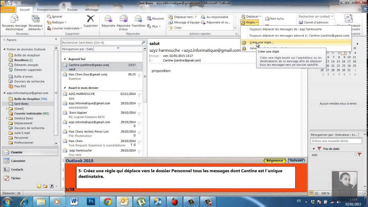 Examens MOS OUTLOOK 2010 Question 5 - YouTube