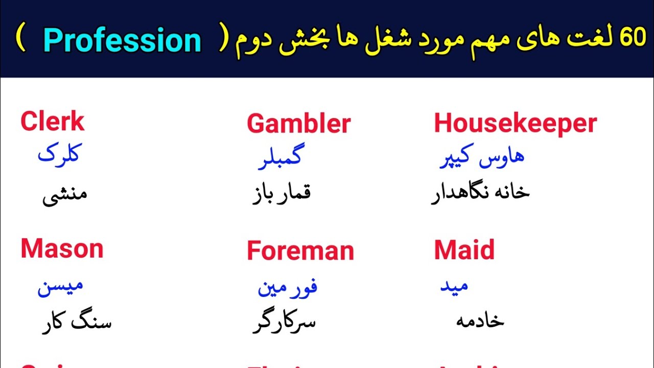 60 لغت های مهم‌مورد شغل ها بخش دوم‌( Profession ) || 60 Essential Words ...