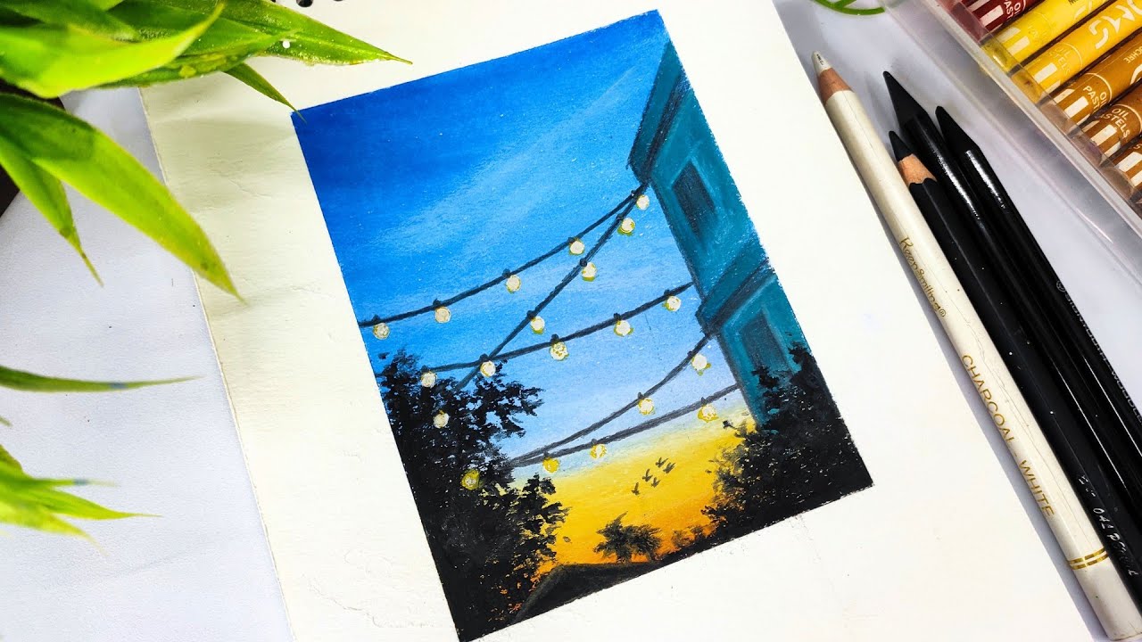 Day Lighting Scenery Drawing for Beginners | Oil Pastel Techniques ...