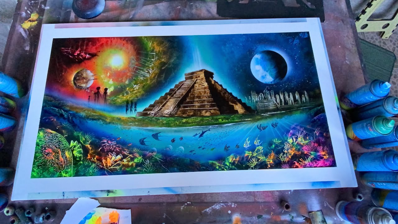 Aliens and mayan spray painting - YouTube