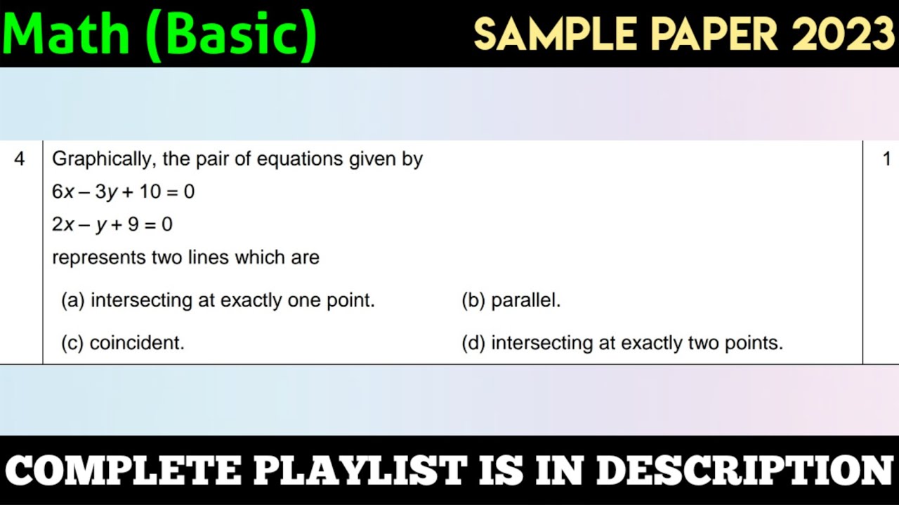 10 Basic math sample paper Q 4 Solution 2023 | Graphically the pair of ...