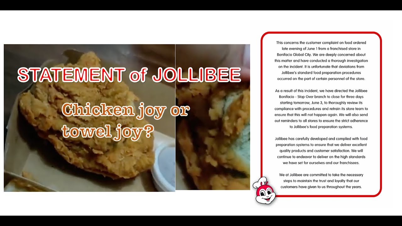 Jollibee Statement on the viral video | Chicken Joy or Towel Joy ...