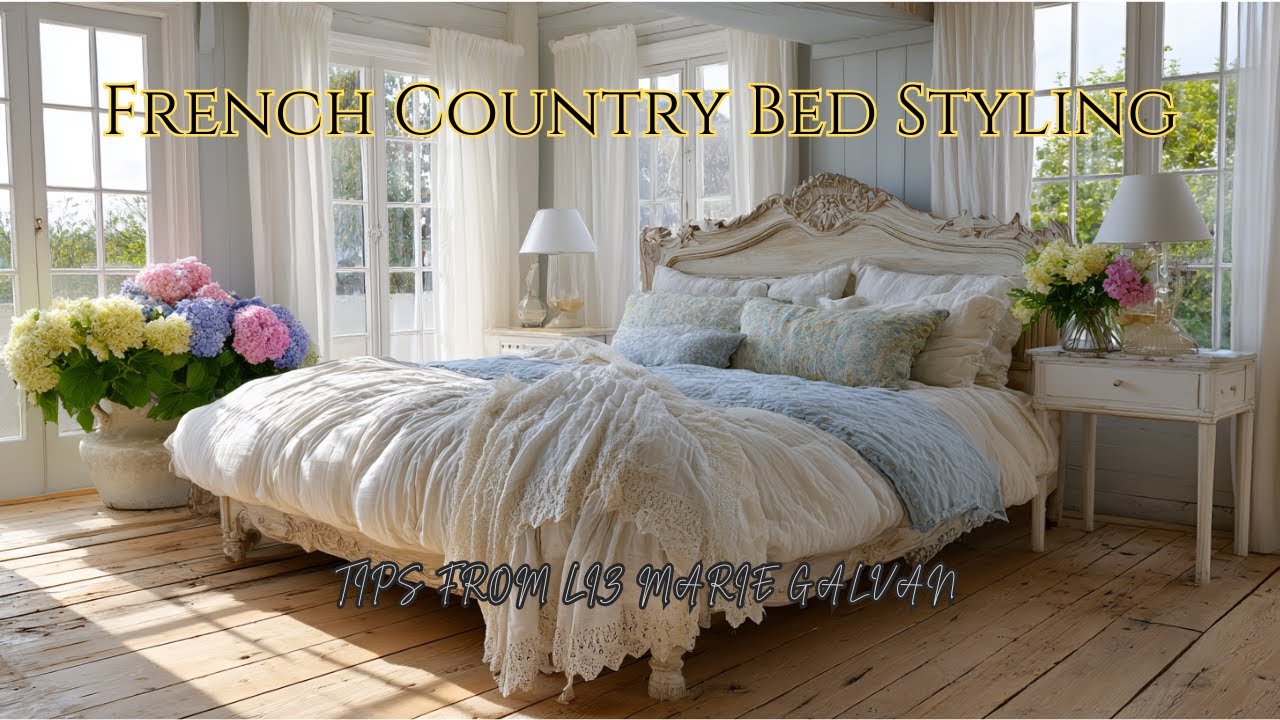 French Country Bed Styling Tips From Liz Marie Galvan - YouTube