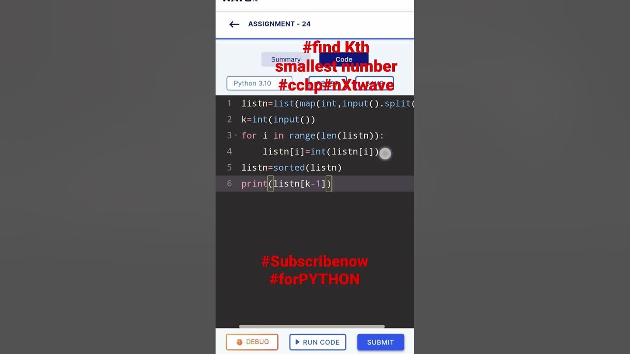 Kth Smallest Number Datascience Python Youtubeshorts Pleasesubscribe Ccbp4