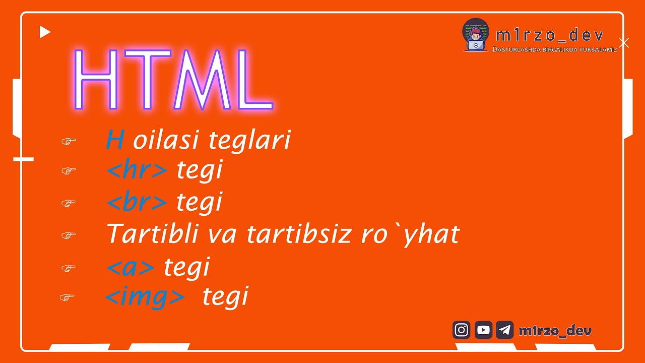 HTMLda boshlangich teglar. - YouTube