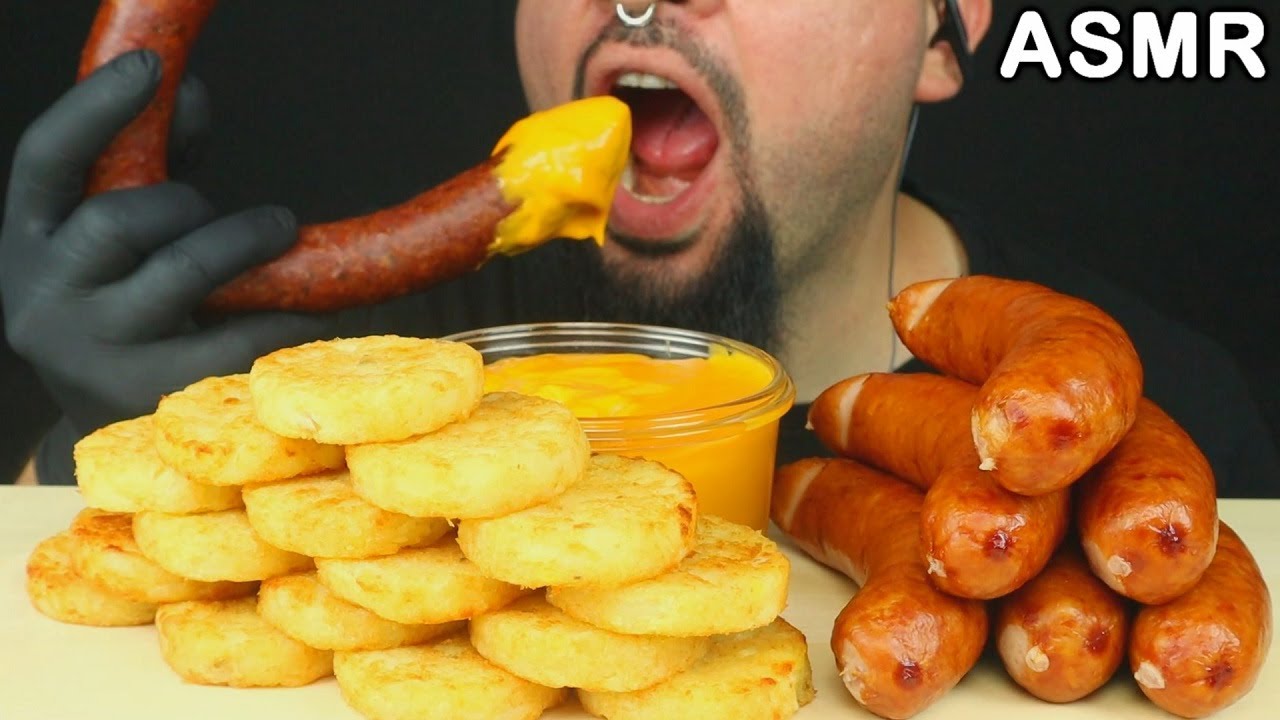 ASMR CHEESY KIELBASA SAUSAGE & HASH BROWNS MUKBANG (No Talking) EATING ...