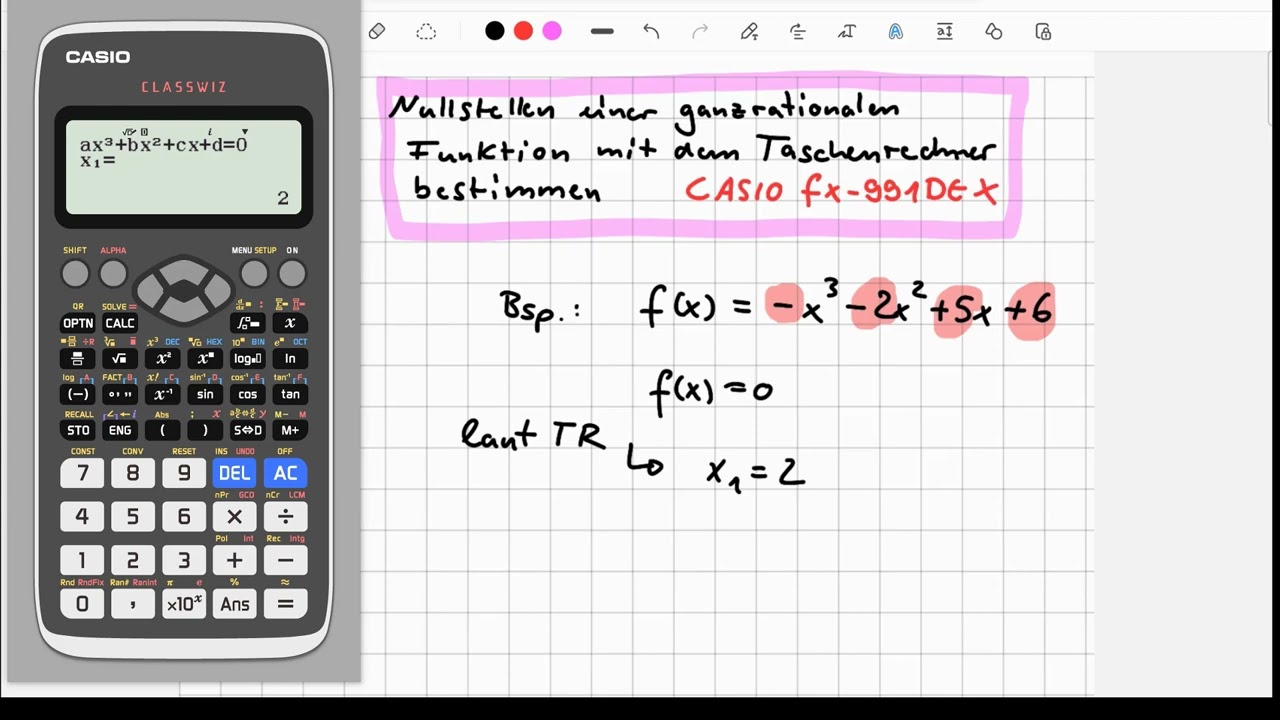Nullstellen mit dem Taschenrechner bestimmen (Casio fx-991DE X) - YouTube