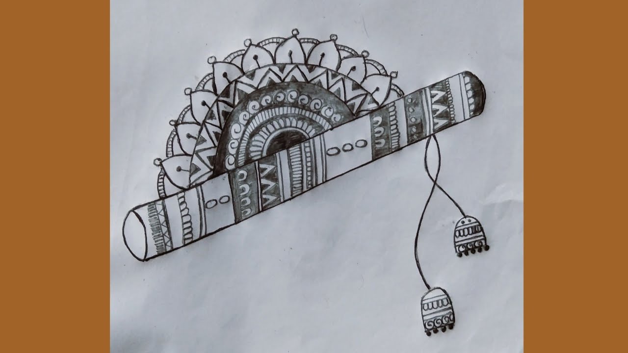 lord Krishna flute design|| shree krishna basuri|| Flute madala art for ...