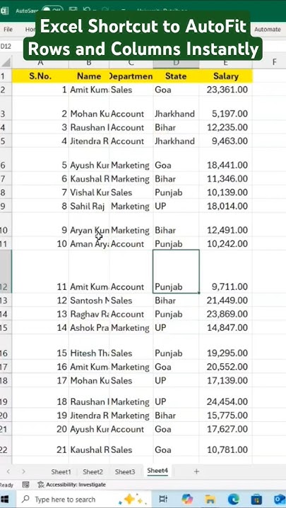 Excel Shortcut to AutoFit Rows and Columns Instantly #excelhacks - YouTube