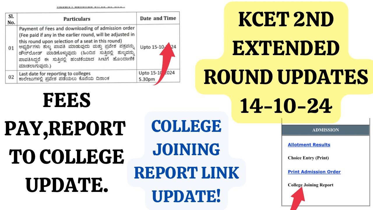 KCET 2ND EXTENDED ROUND UPDATES FEES PAY,REPORT TO COLLEGE UPDATE ...