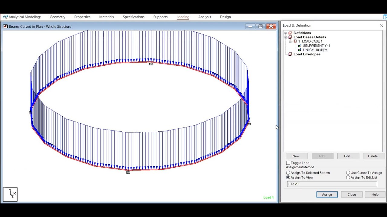 Analysis of Circular beam / beam curved in plan by using STAAD Pro ...