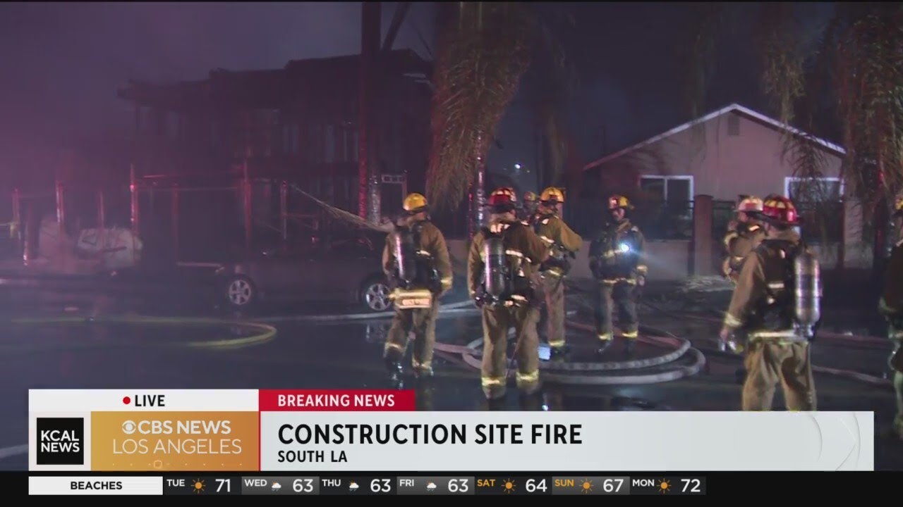 Crews respond to fire at construction site in South LA - YouTube
