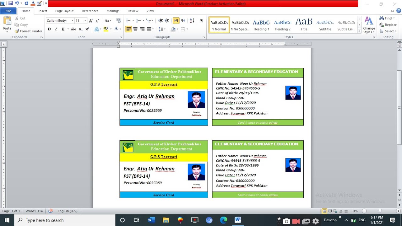 How to easy and simple desing service card in MS Word 10 - YouTube