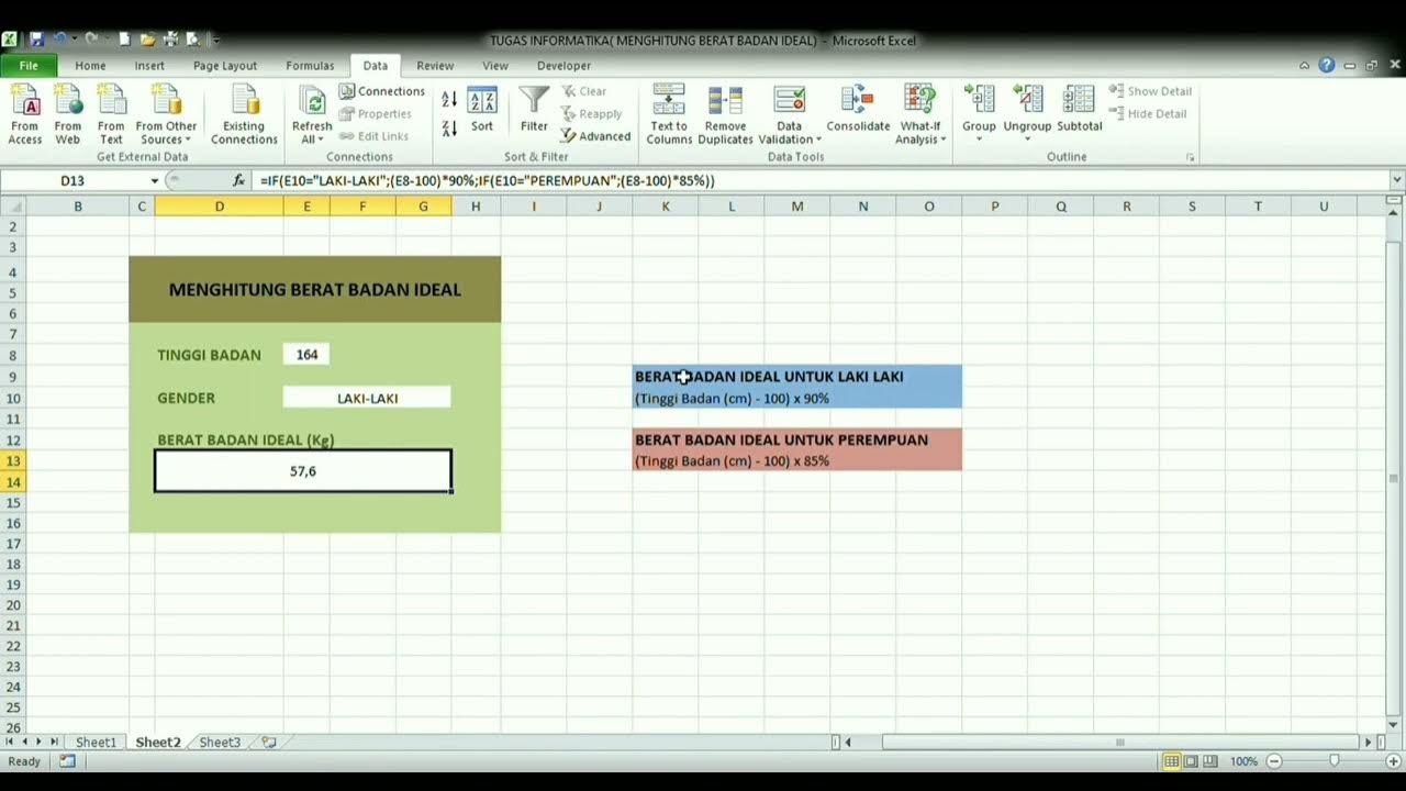 Praktik Lintas Bidang Informatika (Cara Menghitung Berat Badan Ideal Menggunakan Microsoft Excel ...