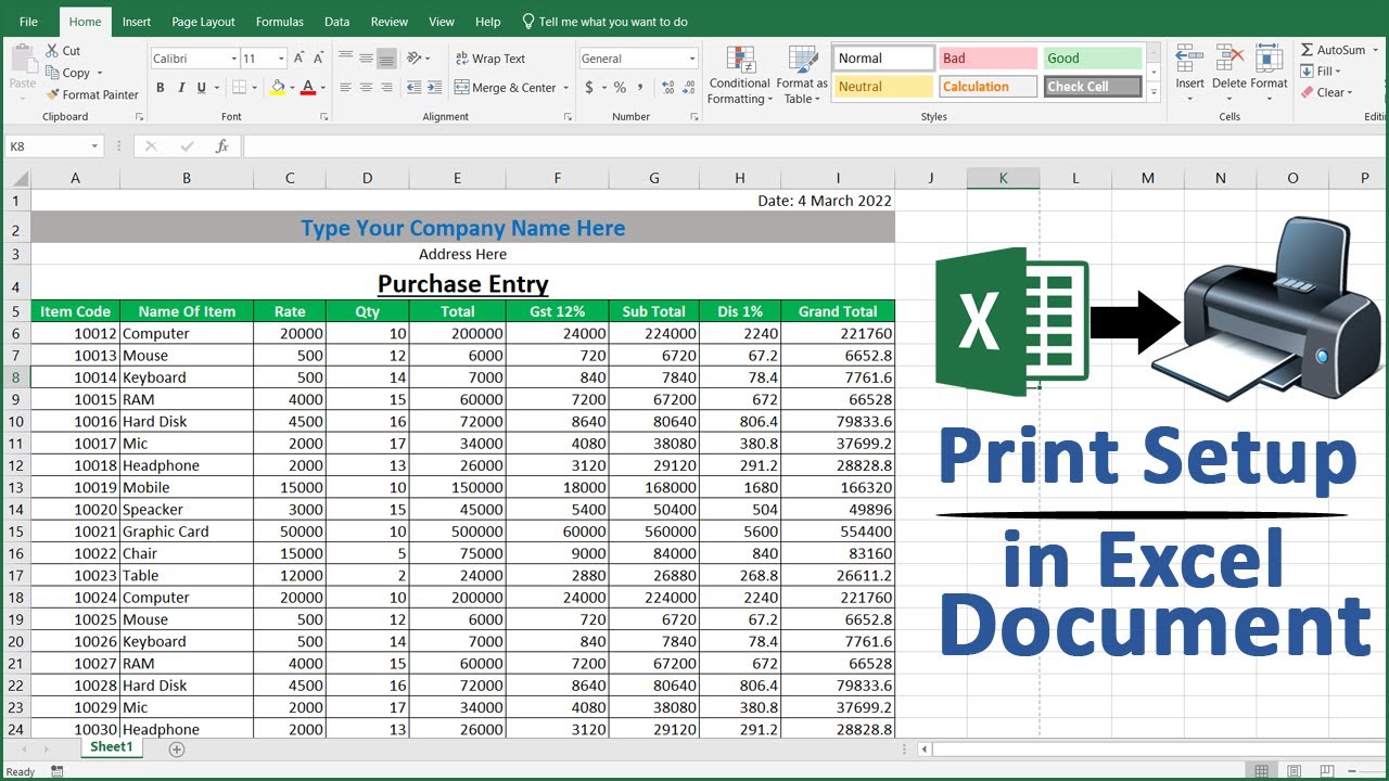 How To Print Setup in Excel Document Full Process || Excel Hindi ...