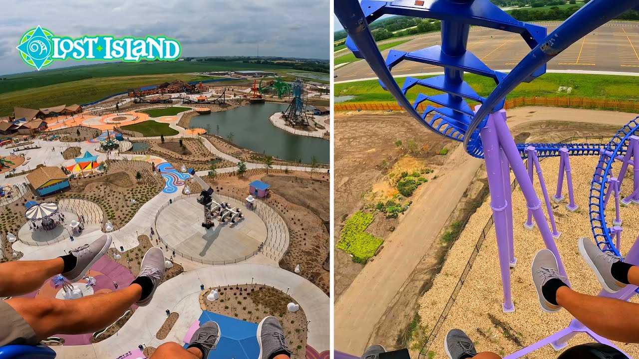 NEW "Lost Island" Theme Park Drop Tower & Suspended Looping Coaster ...