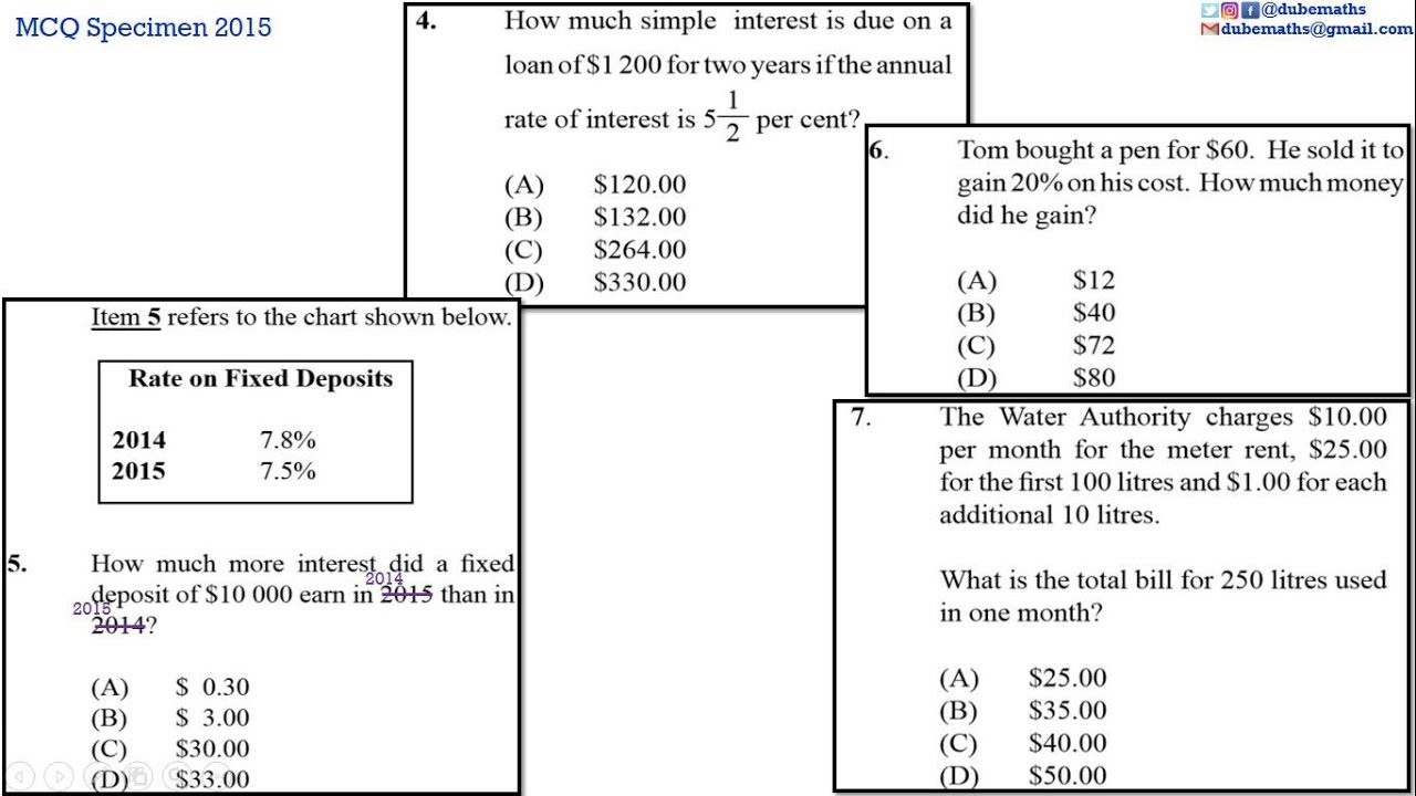 Demo E-tests | 4,5,6&7 | Consumer Arithmetic | Specimen Paper 2015 ...