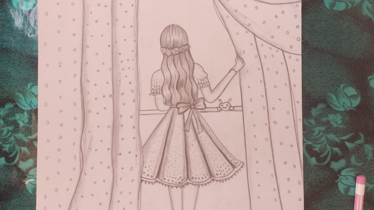 a girl with back side drawing and step by step and beautiful drawing ...