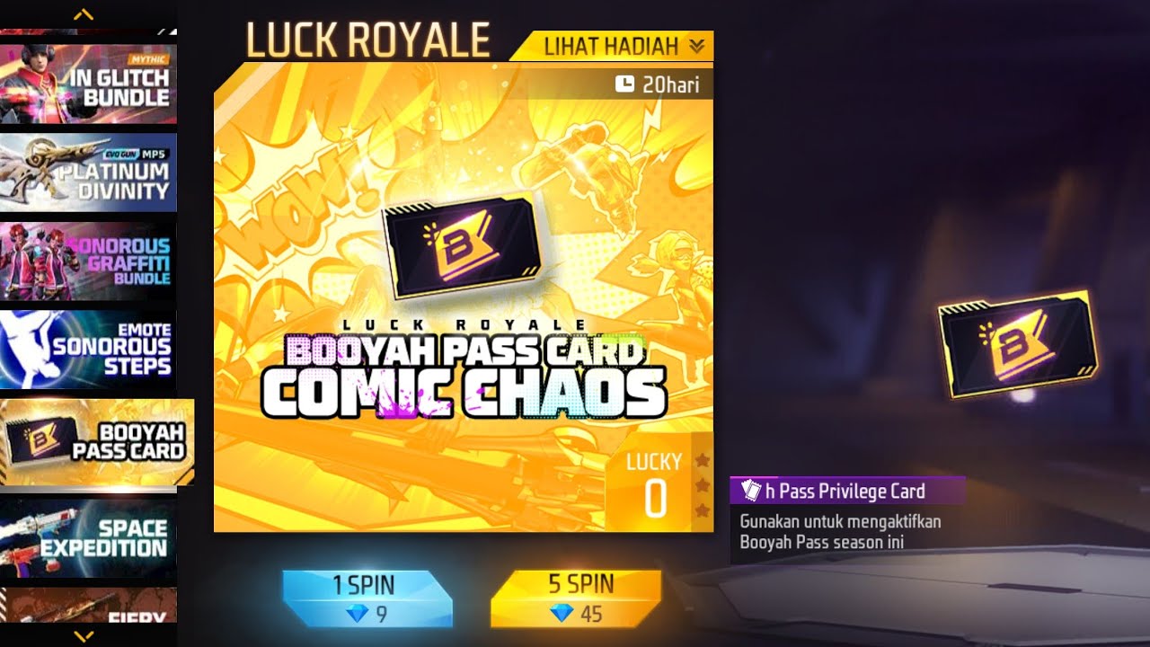 HOKI SPIN BOOYAH PASS CARD COMIC CHAOS LUCKY ROYALE FREE FIRE TERBARU - YouTube