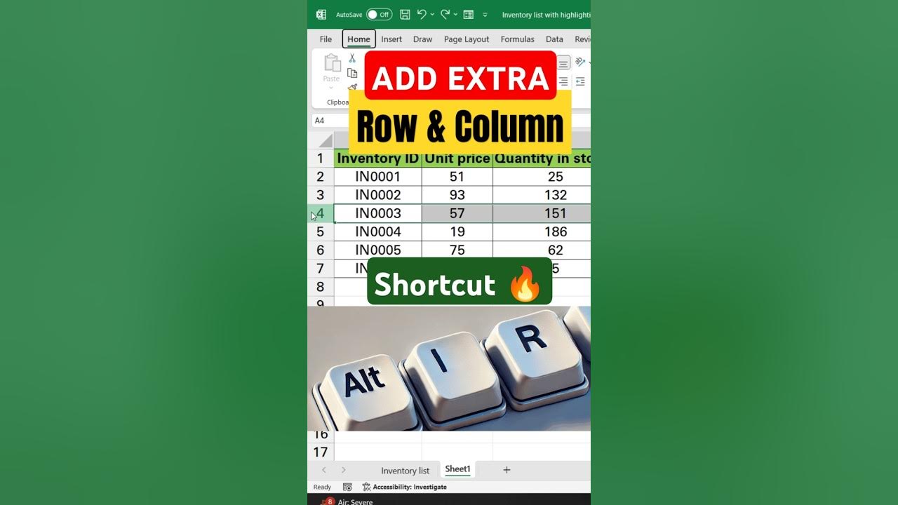 Excel Pro Trick: Add Rows & Columns with Keyboard Shortcuts! #keyboardshortcuts - YouTube